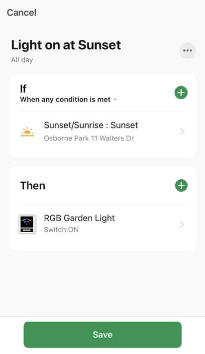 Scene Automation Example - Turn the Light on at Sunset