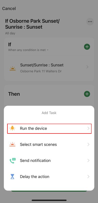 Scene Automation Example - Turn the Light on at Sunset