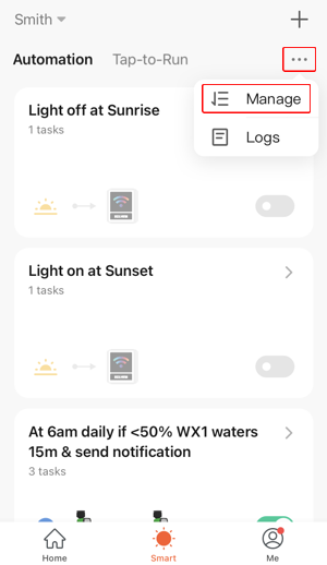 Edit, Disable, Reorder, Review Logs and Delete your Scenes