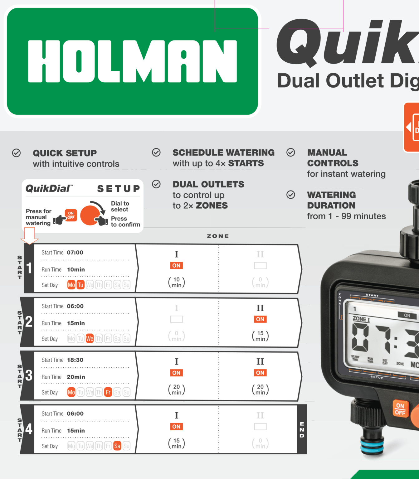QuikDial™ Dual Outlet Tap Timer - Holman Industries