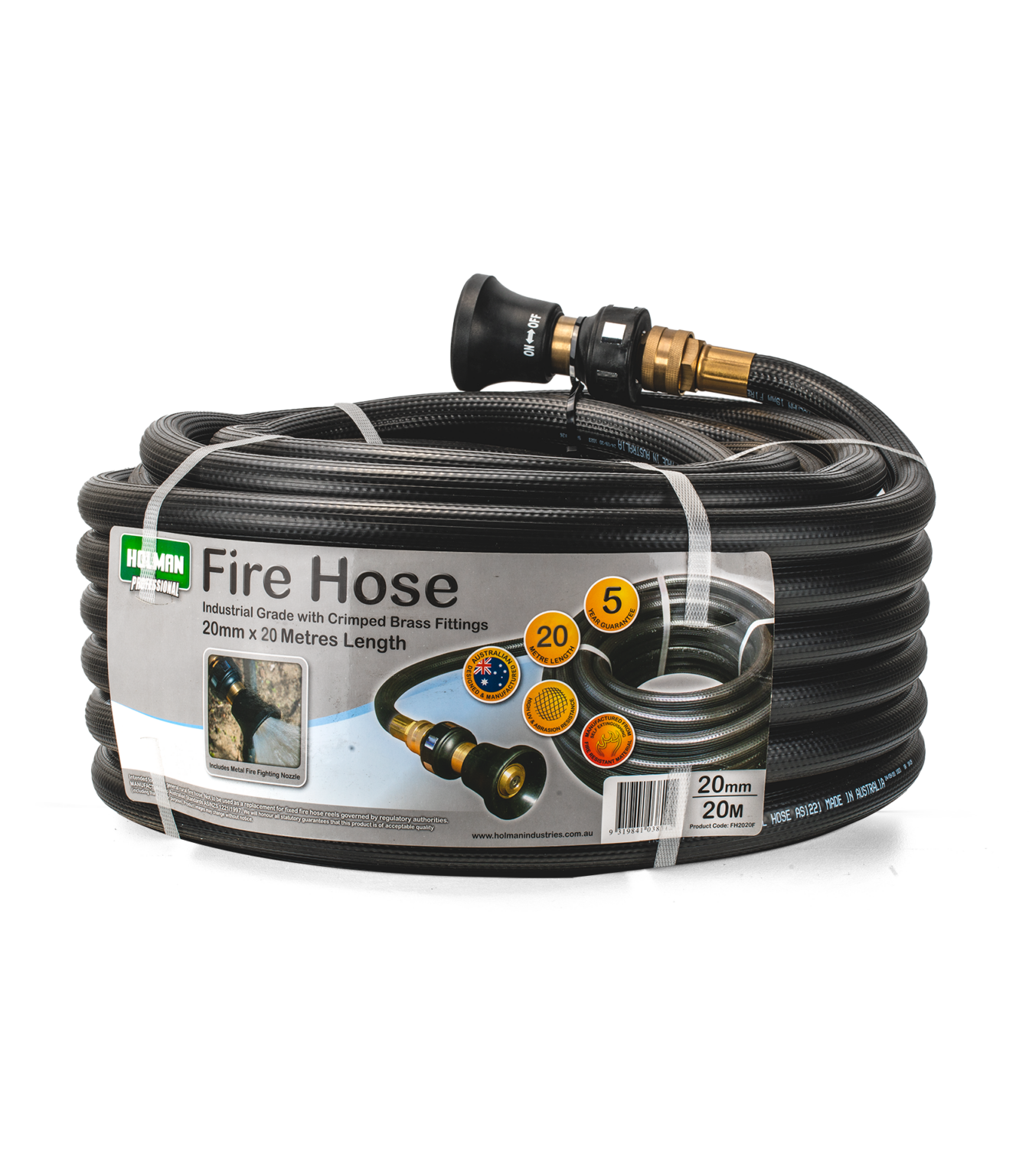 Fire Hose 20mm x 20m Fitted w/ Nozzle - Holman Industries