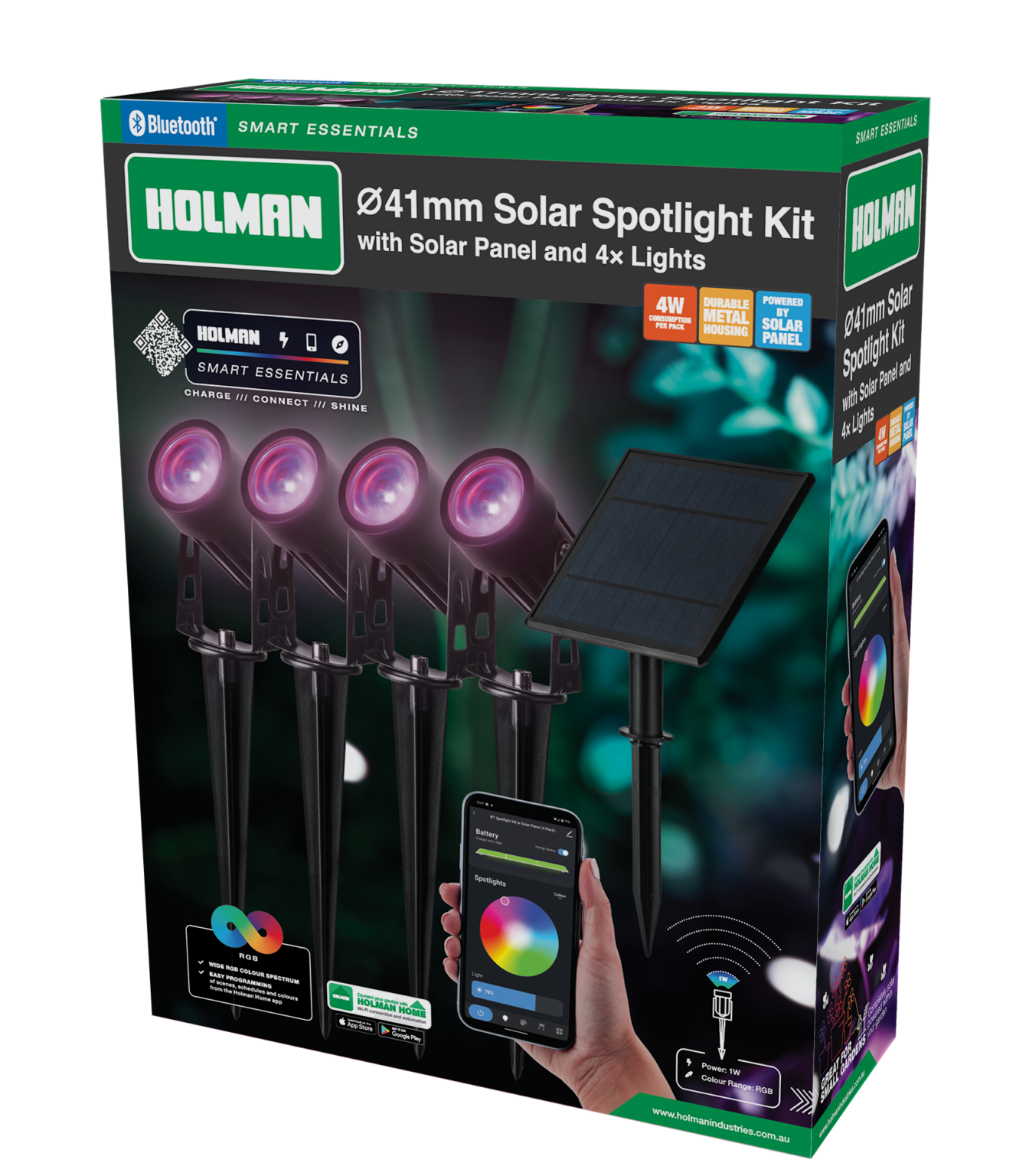 ⌀41mm Solar Spotlight Kit with Solar Panel and 4× Lights - Holman ...